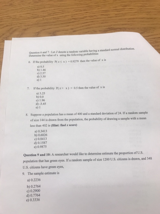 Solved Question 6 And 7 Let Z Denote A Random Variable 
