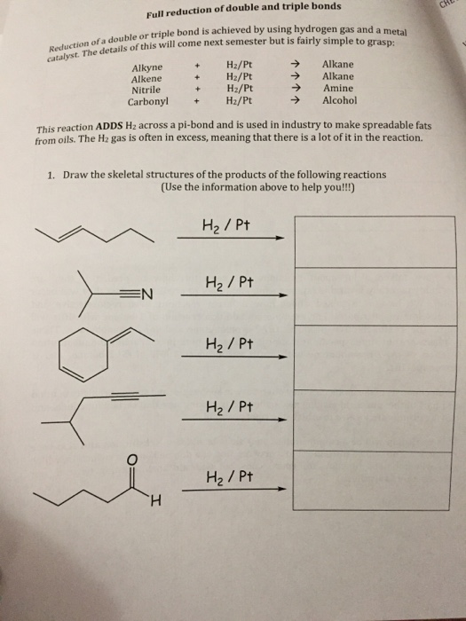 Solved Full reduction of double and triple bonds ction of a | Chegg.com