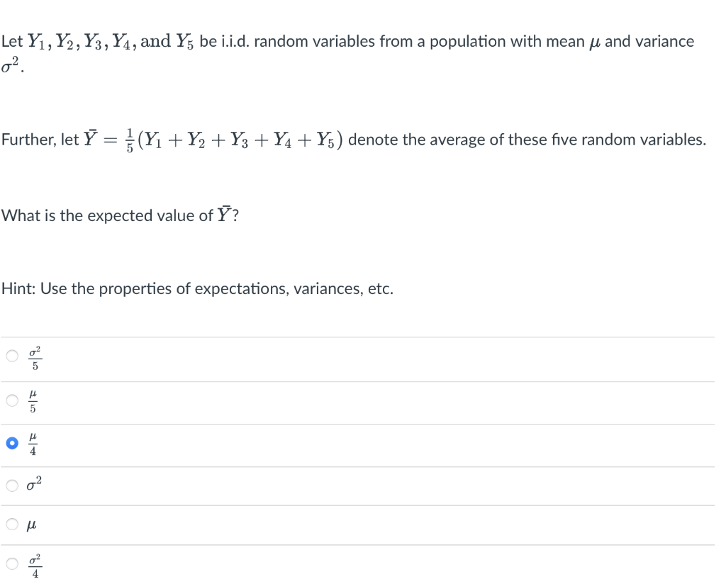 Solved Let Y1,Y2,Y3,Y4, and Y5 be i.i.d. random variables | Chegg.com