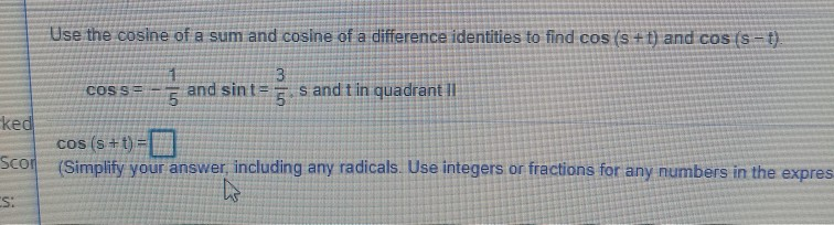 Solved Use the cosine of a sum and cosine of a difference | Chegg.com