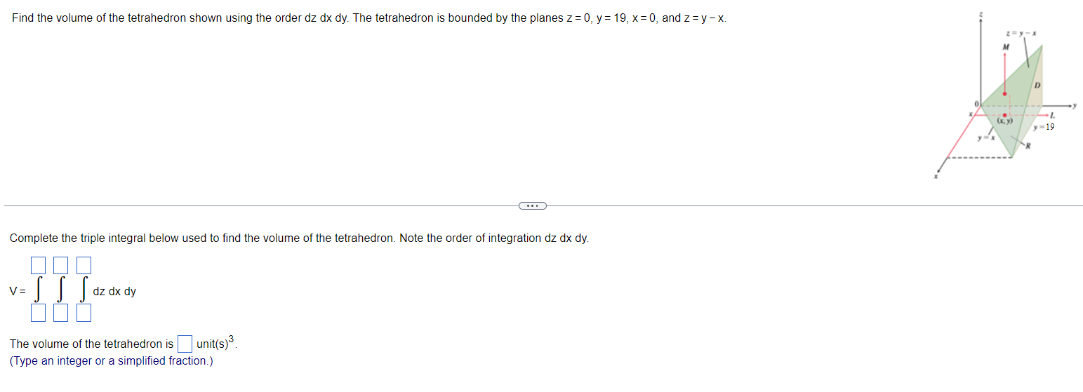 Solved Find the volume of the tetrahedron shown using the | Chegg.com
