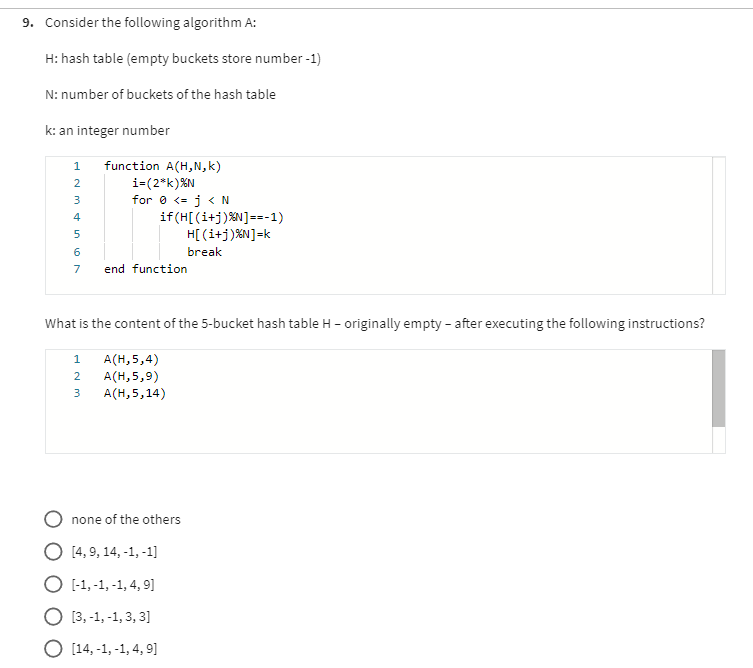 Solved 9 Consider The Following Algorithm A H Hash Table