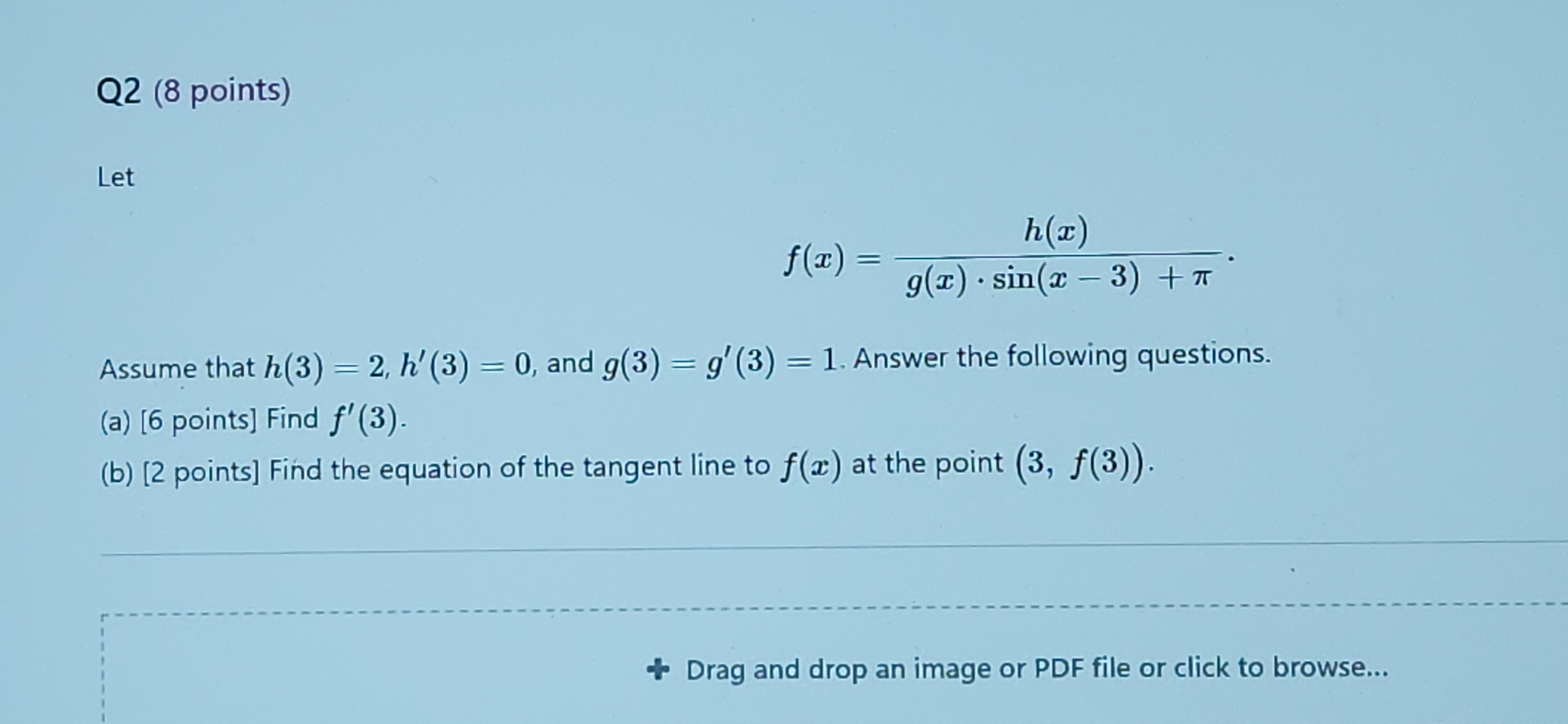 Solved Let f(x)=g(x)⋅sin(x−3)+πh(x) Assume that | Chegg.com