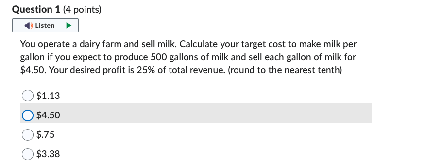Solved You operate a dairy farm and sell milk. Calculate | Chegg.com
