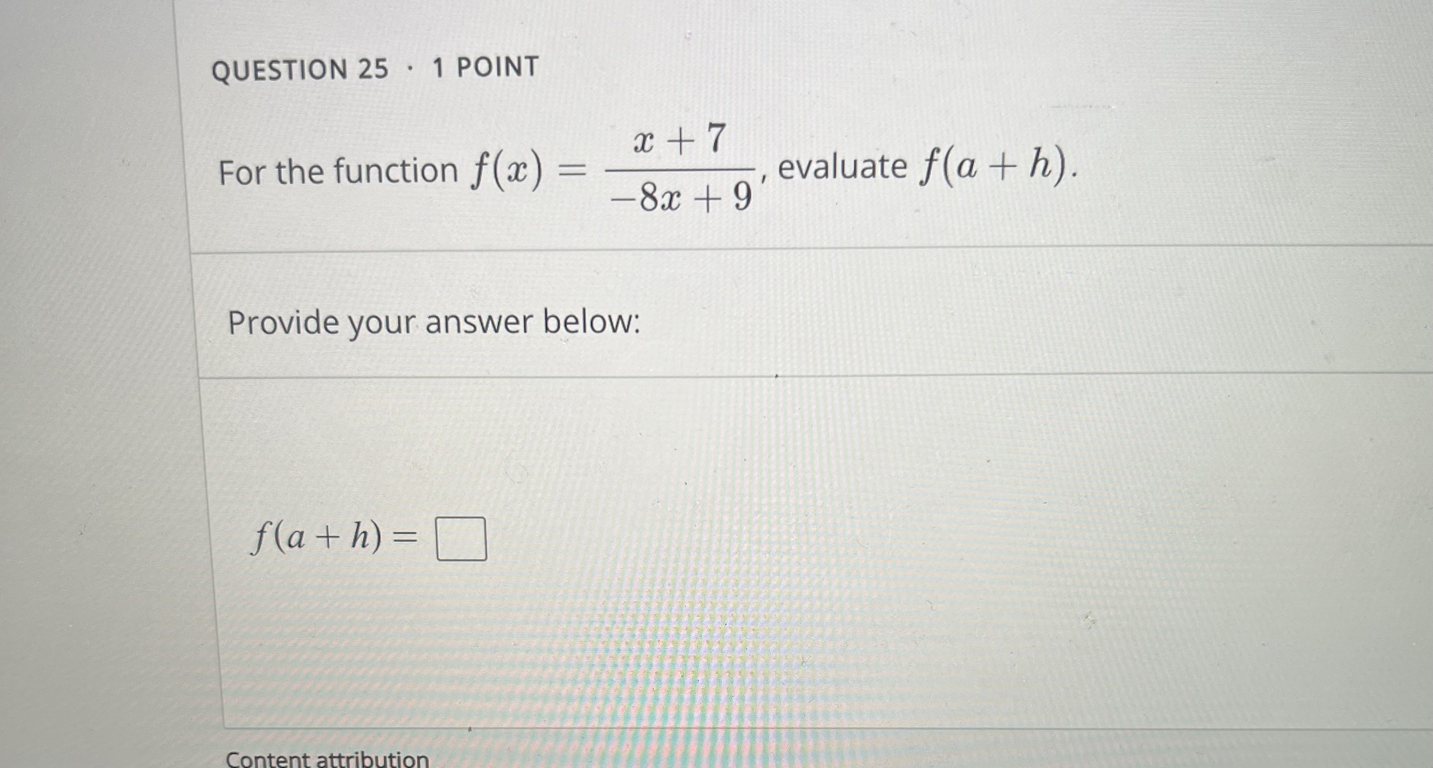 Solved For the function f(x)=−8x+9x+7 Provide your answer | Chegg.com