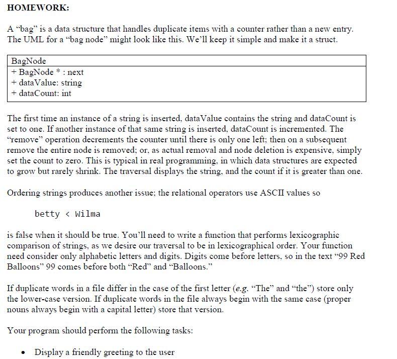 Solved HOMEWORK: A "bag" is a data structure that handles | Chegg.com