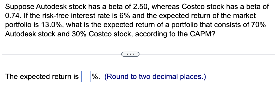 Solved Suppose Autodesk stock has a beta of 2.50, whereas | Chegg.com