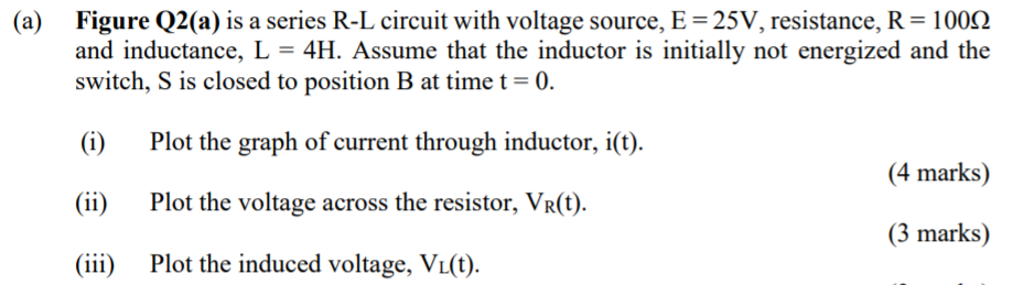 Solved (a) Figure Q2(a) is a series R-L circuit with voltage | Chegg.com