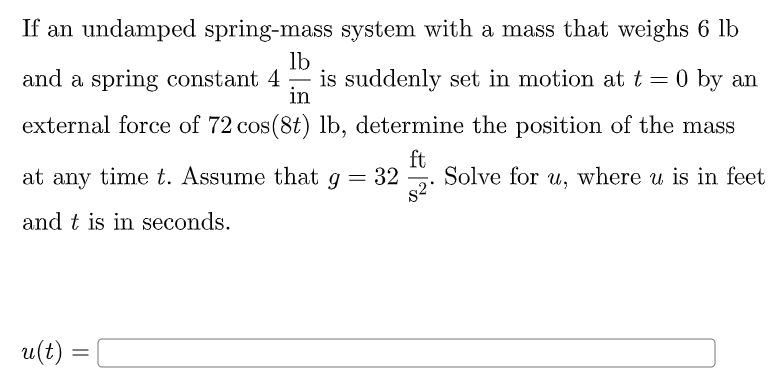 Solved If an undamped spring-mass system with a mass that | Chegg.com