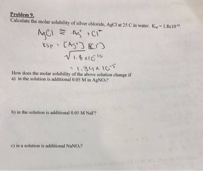 Solved Calculate the molar solubility of silver chloride, | Chegg.com