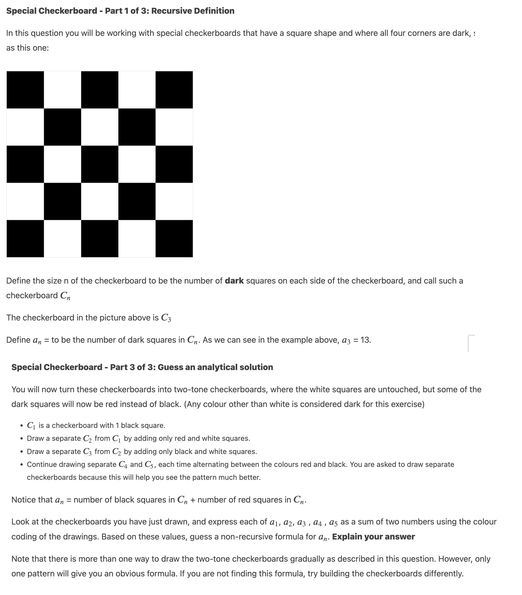 Special Checkerboard - ﻿Part 1 ﻿of 3: Recursive | Chegg.com