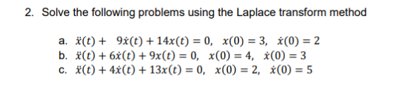 Solved 2. Solve the following problems using the Laplace | Chegg.com