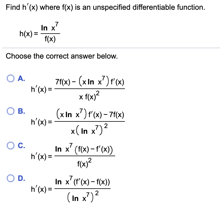 Solved Find h'(x) where f(x) is an unspecified | Chegg.com