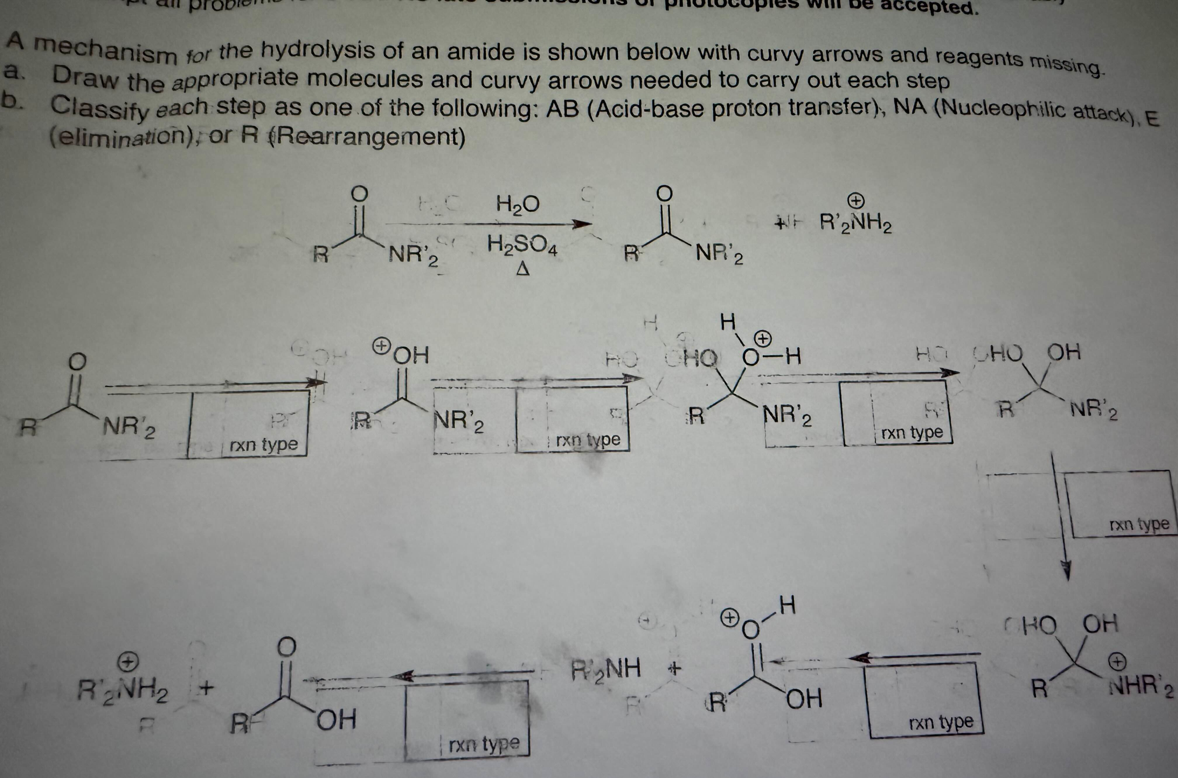 Solved A mechanism for the hydrolysis of an amide is shown | Chegg.com