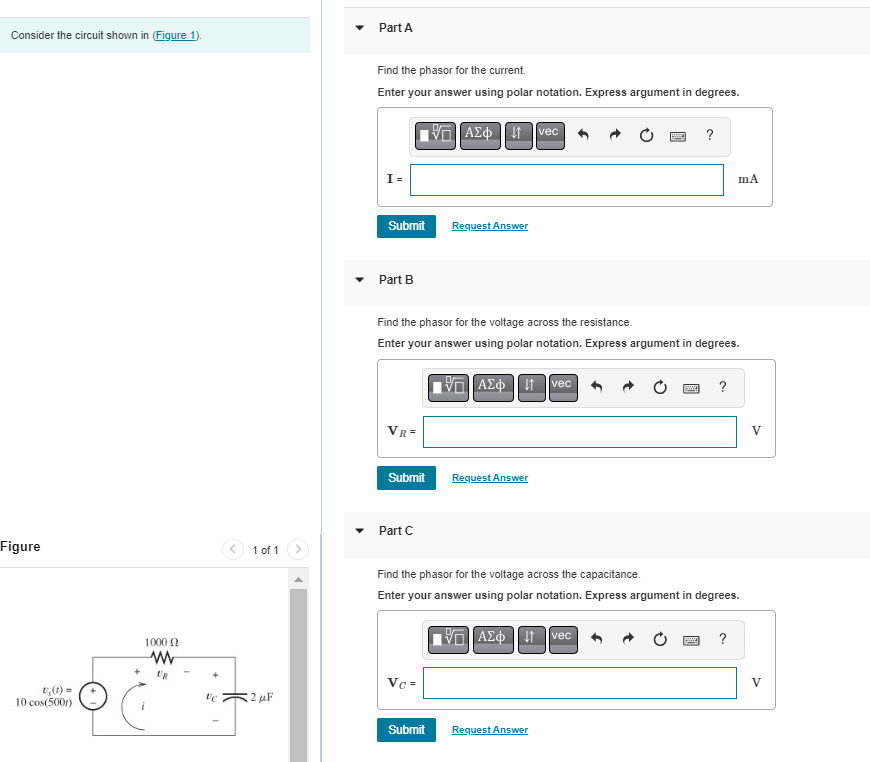 Solved Consider the circuit shown in Part A Find the phasor | Chegg.com