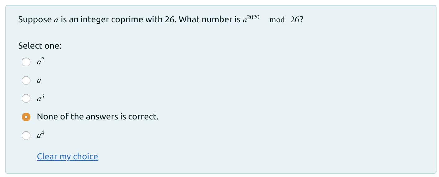 Solved Suppose a is an integer coprime with 26. What number | Chegg.com