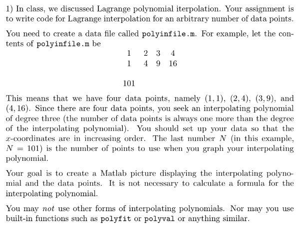 Solved 1) In class, we discussed Lagrange polynomial | Chegg.com