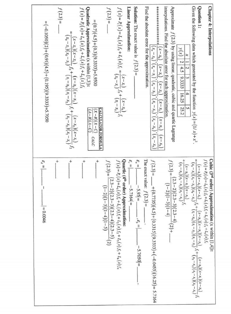 Solved Chapter 4: Interpolations 4 Question 1: Given the | Chegg.com