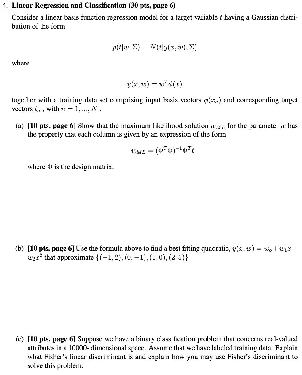 4. Linear Regression and Classification (30 pts, page | Chegg.com