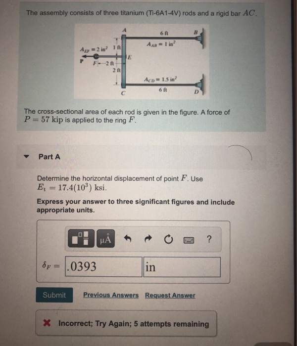 Solved The assembly consists of three titanium (TI-6A1-4V) | Chegg.com