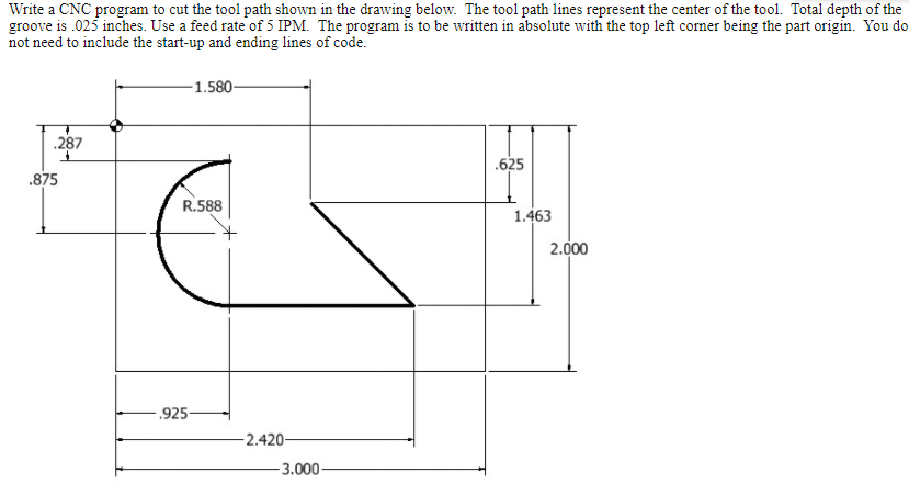 Solved Write a CNC program to cut the tool path shown in the | Chegg.com