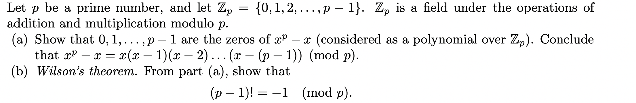 Let p be a prime number, and let Zp={0,1,2,…,p−1}.Zp | Chegg.com