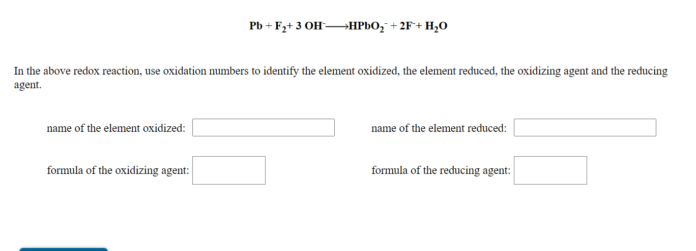 Solved Pb + F2+ 3 OHHPbO2 + 2F+H2O In the above redox | Chegg.com