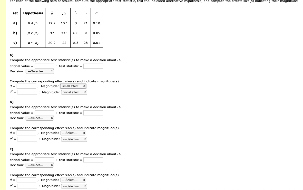 Solved For each of the following sets of results, compute | Chegg.com