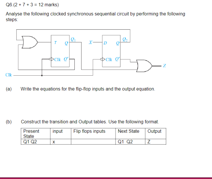 Solved Q6.(2+7+3= 12 marks) Analyse the following clocked | Chegg.com