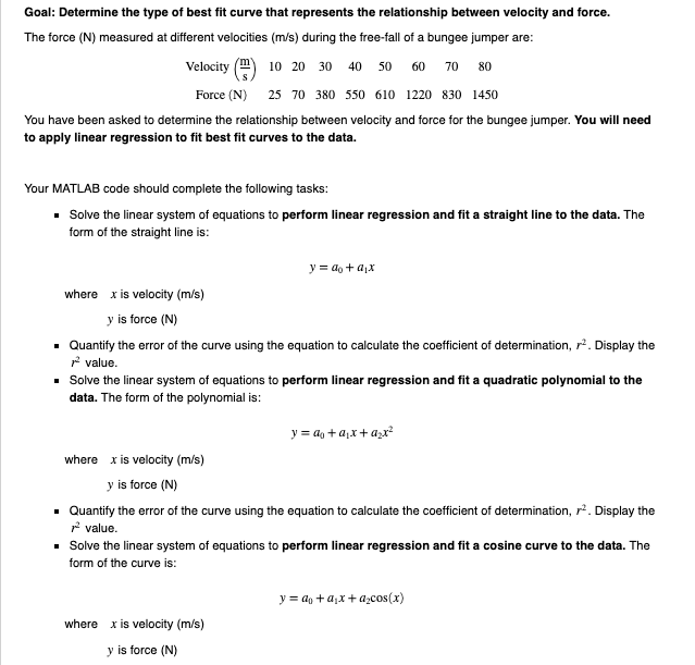 Goal: Determine the type of best fit curve that | Chegg.com