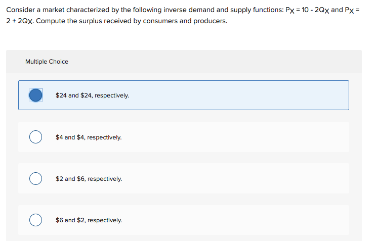 Solved Consider a market characterized by the following | Chegg.com