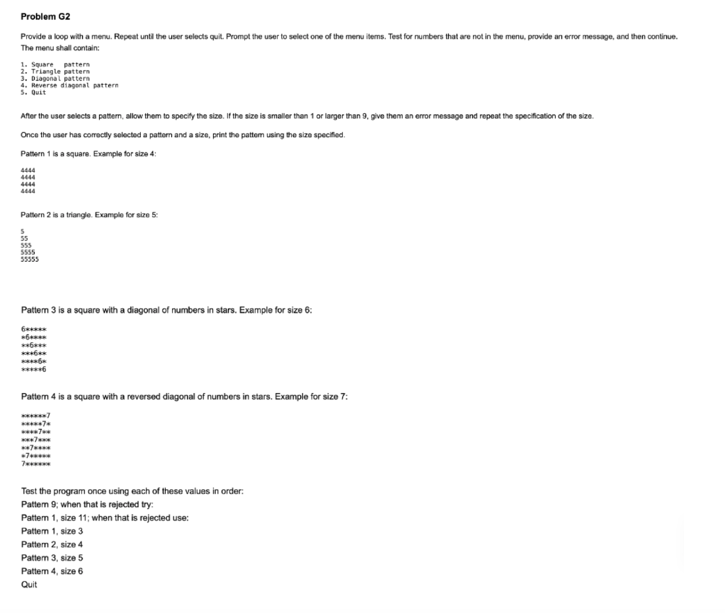 Solved Problem G2 Provide a loop with a menu. Repeat until | Chegg.com