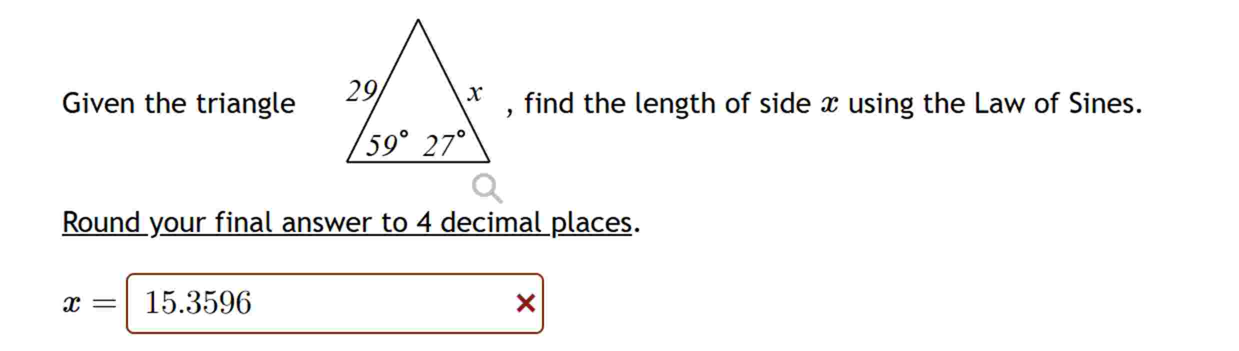 Given the triangle, ﻿find the length of side \( ﻿x \) | Chegg.com