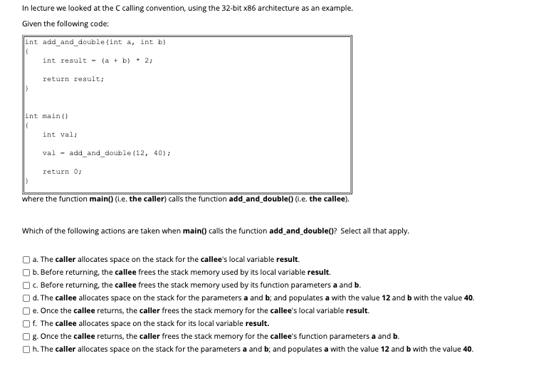 Solved In lecture we looked at the calling convention, using | Chegg.com