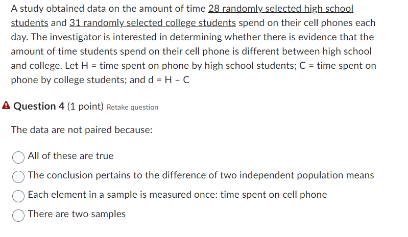 Solved A study obtained data on the amount of time 28 | Chegg.com