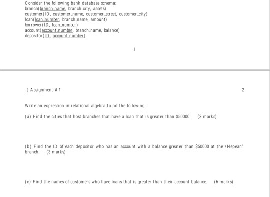Solved Consider the following bank database schema: branch | Chegg.com