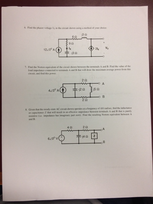Solved Find the phasor voltage Vo in the circuit shown using | Chegg.com