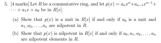 Solved 5. [4 marks] Let R be a commutative ring, and let | Chegg.com