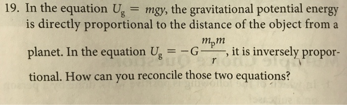 Solved In the equation Ug=mgy, the gravitational potential | Chegg.com