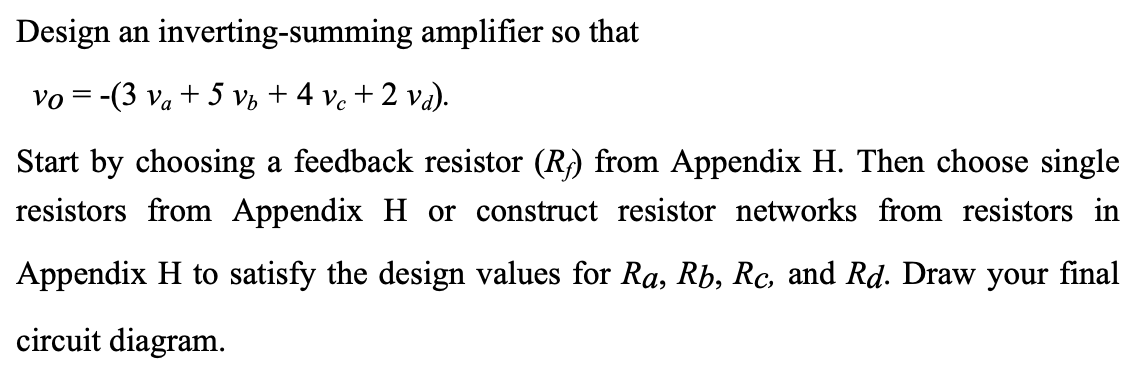 Solved Design an inverting-summing amplifier so | Chegg.com
