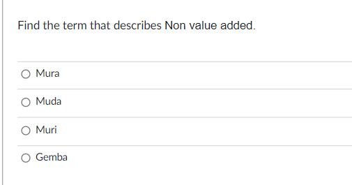 Solved Find the term that describes Non value added. Mura O | Chegg.com