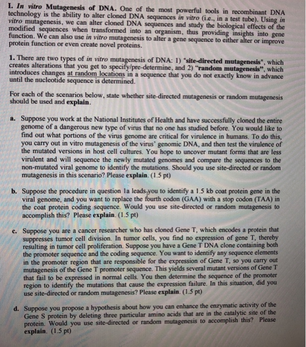 Solved L. In vitro Mutagenesis of DNA. One of the most | Chegg.com