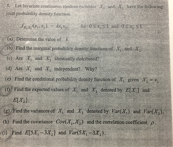 Solved Let bivariate continuous random variables X1 and X2 | Chegg.com