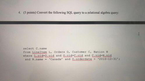 Solved 4. (5 points) Convert the following SQL query to a | Chegg.com