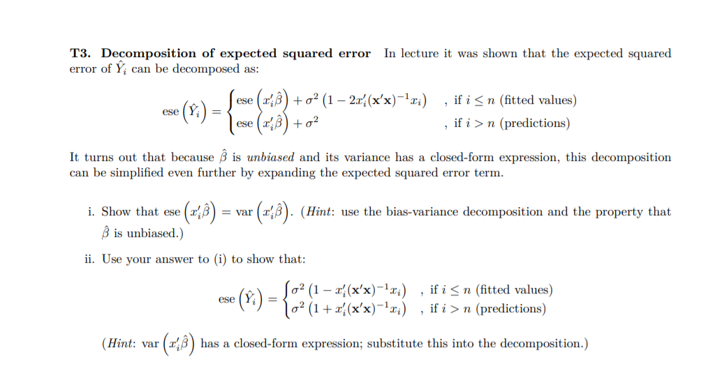 Solved In lecture it was shown that the expected squared T3. | Chegg.com