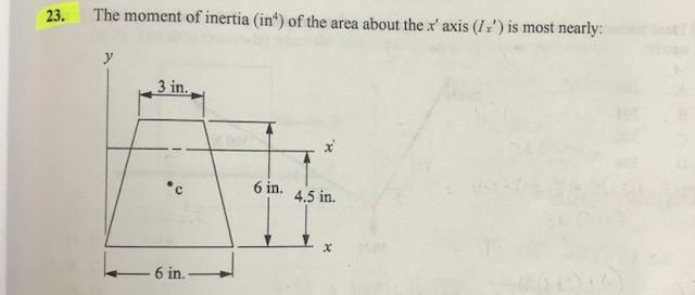 Solved 23. The moment of inertia (in) of the area about the | Chegg.com