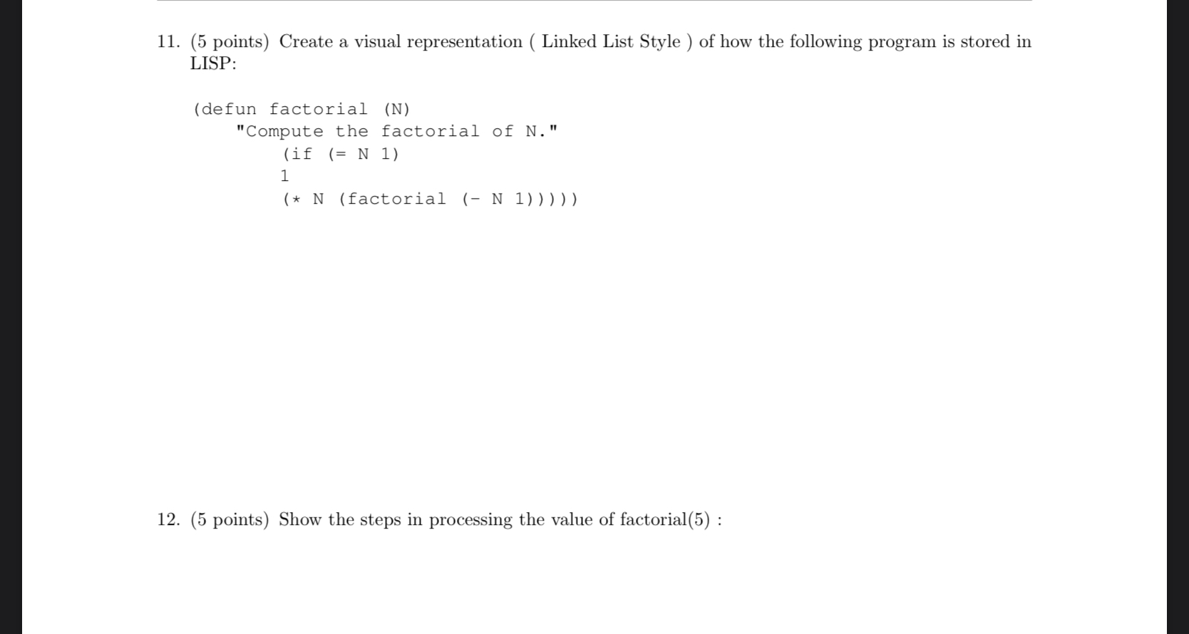 Solved 11. (5 points) Create a visual representation ( | Chegg.com