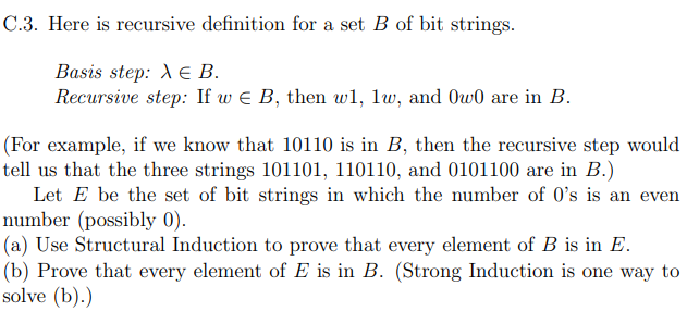 Solved C.3. Here is recursive definition for a set B of bit | Chegg.com
