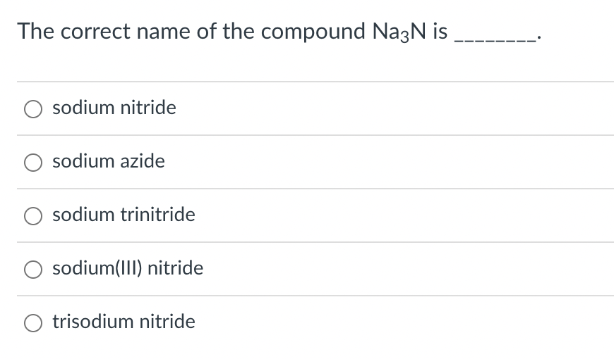 Solved The correct name of the compound Na3 N is sodium | Chegg.com