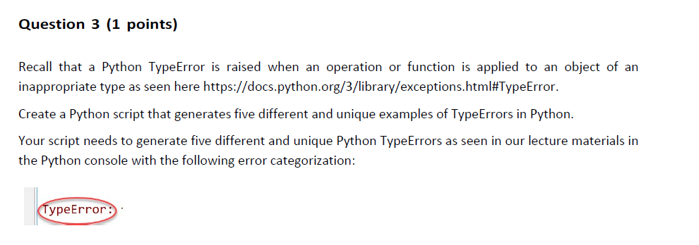 Solved Please help one question about: Python Type Error | Chegg.com